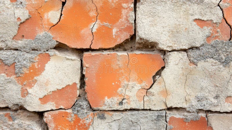Close-up of Cracked Brick Wall with Mortar Flaking Stock Illustration ...