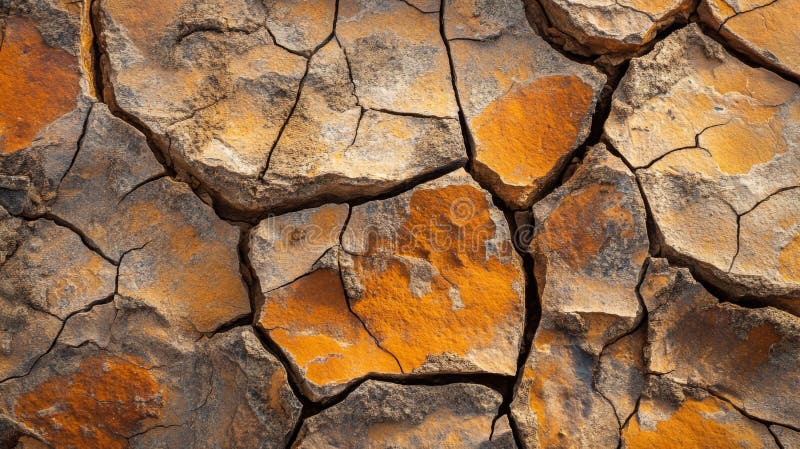 Close-up of Cracked and Dried Earth with Orange Patches Stock ...