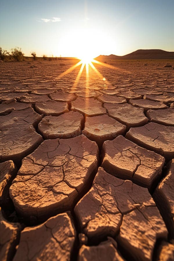 Close-up of Cracked, Dry Desert Soil with Sun Flare Stock Illustration ...