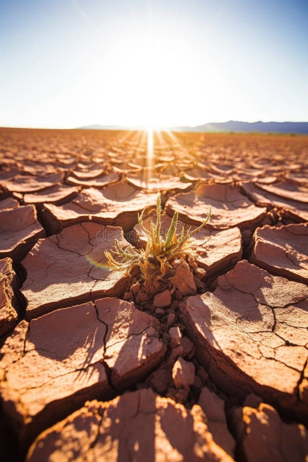 Close-up of Cracked, Dry Desert Soil with Sun Flare Stock Image - Image ...