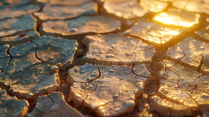 Close-up of Cracked, Dry Earth with Sunlight Reflecting Off the Surface ...