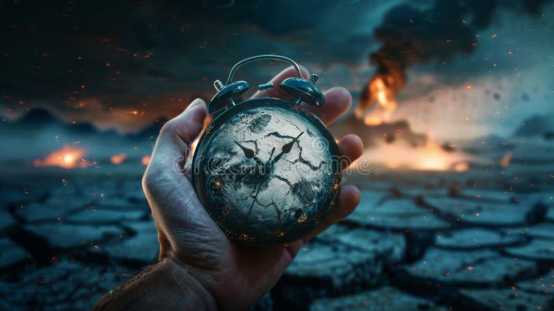 Close Up of Cracked Earth with Clock Hands, Symbolizing Urgent ...