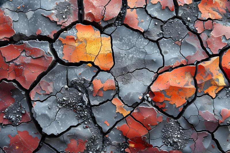 Cracked Earth Abstract Art - Vibrant Red and Gray Textured Pattern ...