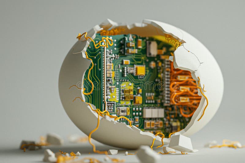 Close Up Cracked Egg Revealing Embedded Technology Circuitry Stock ...