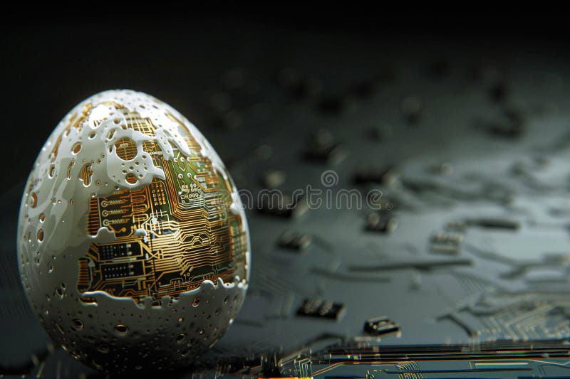 Close Up Cracked Egg Revealing Embedded Technology Circuitry Stock ...