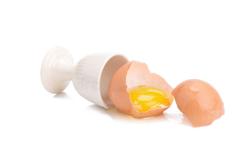 Close Up of Cracked Egg on White Background. Stock Photo - Image of ...