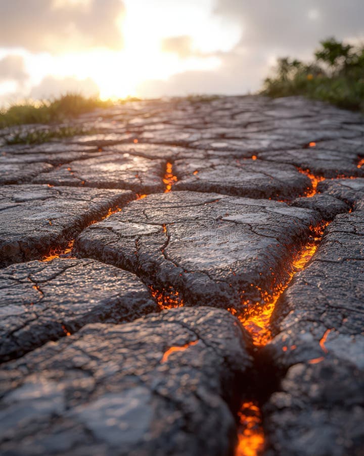 Sunset Over Cooling Lava Flow Stock Image - Image of orange, geology ...
