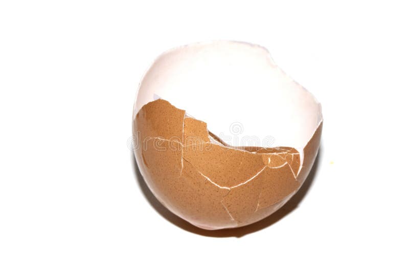 Close Up of a Cracked Peeled Shell Broken Egg on White Background Stock ...