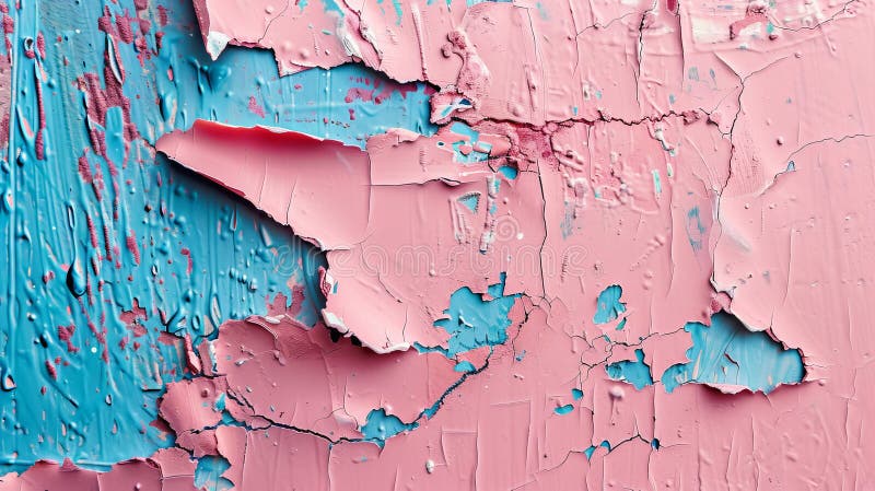 Close-up of Cracked and Peeling Pink and Blue Paint Texture, Abstract ...