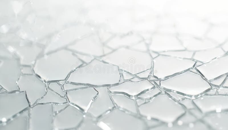 Close-up of Cracked Shattered Glass Texture on White. Broken Sharp ...