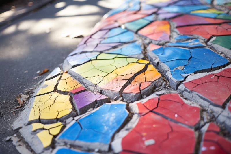 A Close-up of a Cracked Sidewalk with Colorful Chalk Drawings Stock ...