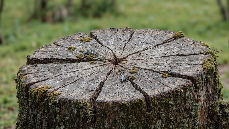 Close Up of Cracked Tree Stump with Clinging Moss Showcasing Effects of ...