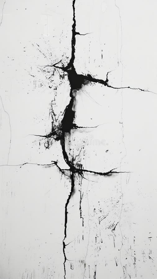 Close-up of Cracked White Wall with Black Paint Spatter, Abstract Art ...