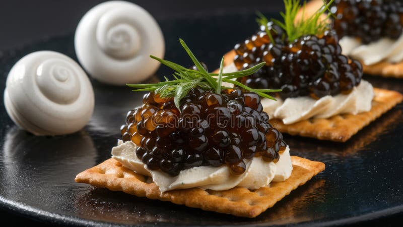 A Close Up of a Cracker with Cream Cheese and Caviar, AI Stock Photo ...