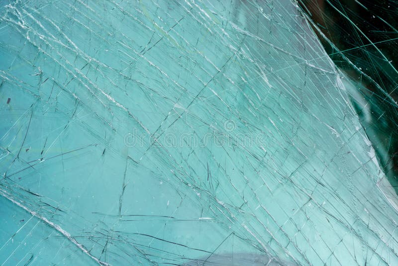 Close-up on Cracks of Broken Blue Glass Stock Photo - Image of ...