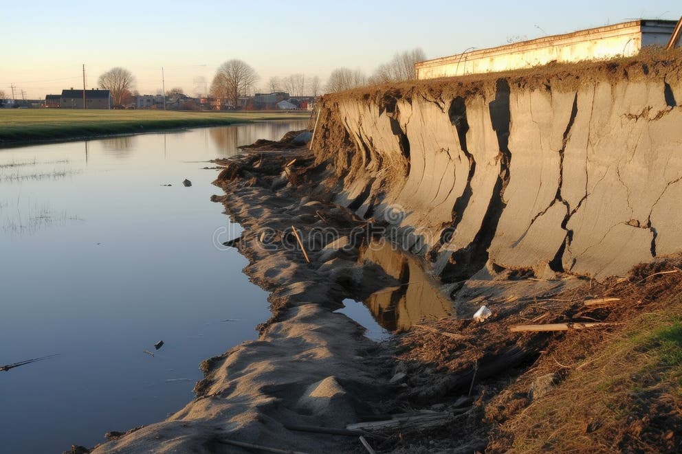 Close-up of Cracks in the Levee Structure, Water Seeping through Stock ...