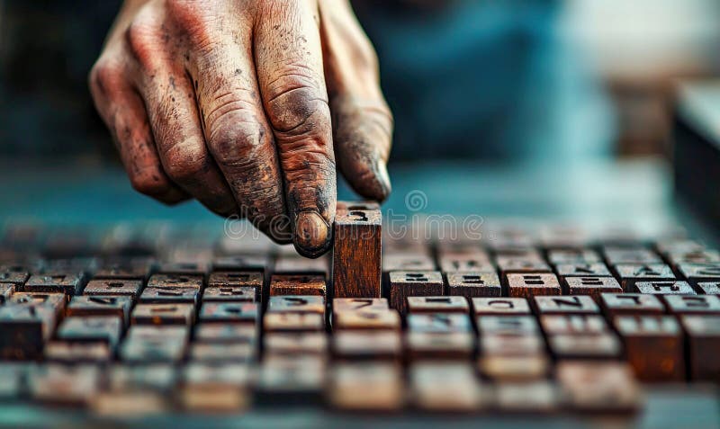 Craftsman Carefully Selects a Wooden Letter Block from a Vintage ...