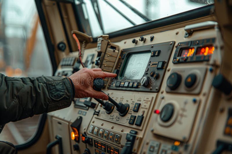 Close-up of the Crane Operator& X27;s Hands Controlling the Lever Stock ...