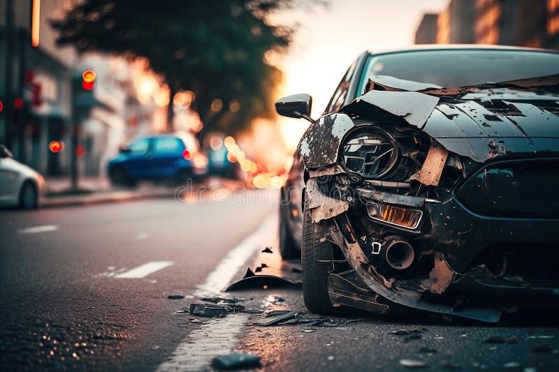 Close-up of a Crashed Car on the Side of the Road in the City, Ai ...
