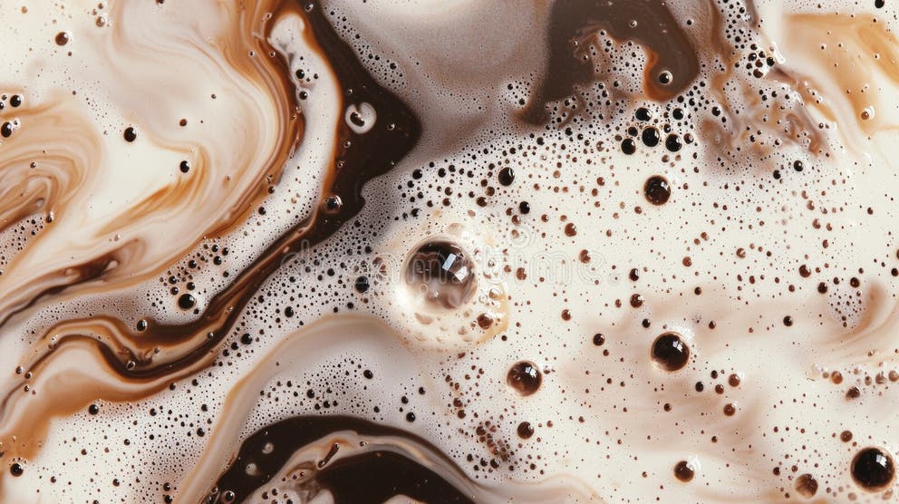Close-up of Creamy Coffee Foam Swirling and Mixing, Creating ...