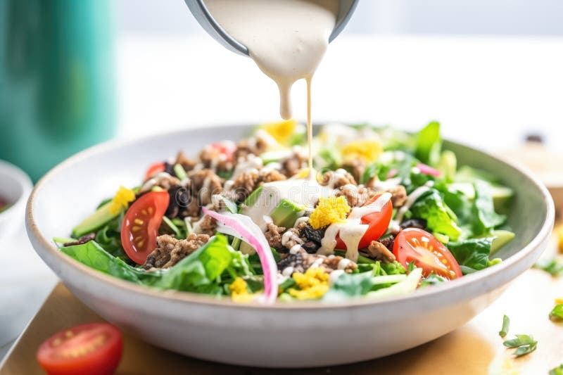 Close-up of a Creamy Dressing Drizzle Over Taco Salad Stock Photo ...