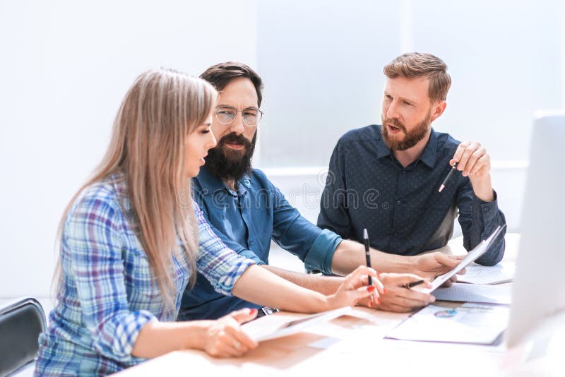 Close Up. Creative Business Team Sitting at the Office Table Stock ...