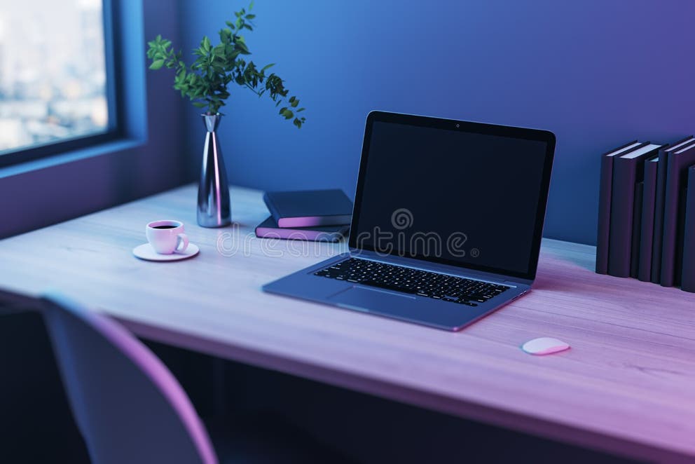 Close Up of Creative Designer Desktop with Empty Mock Up Laptop Screen ...