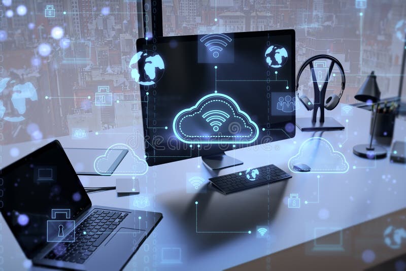 Close Up of Creative Designer Workplace with Computer Monitor, Laptop ...