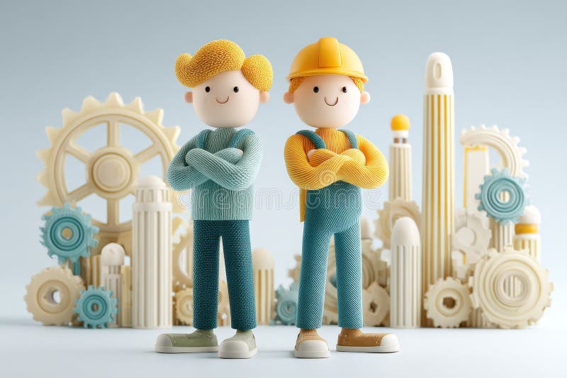 Close-up of Creative Engineers in Action Teamwork in Bright Figurine ...