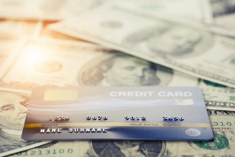 Close Up of Credit Card on Banknote Background Stock Image - Image of ...