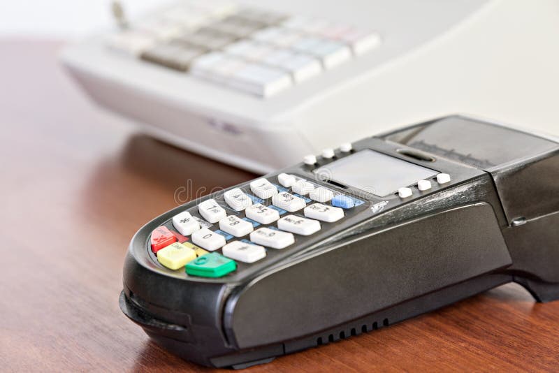 Close-up of Credit Card Reader on the Cash Register Background. Stock ...