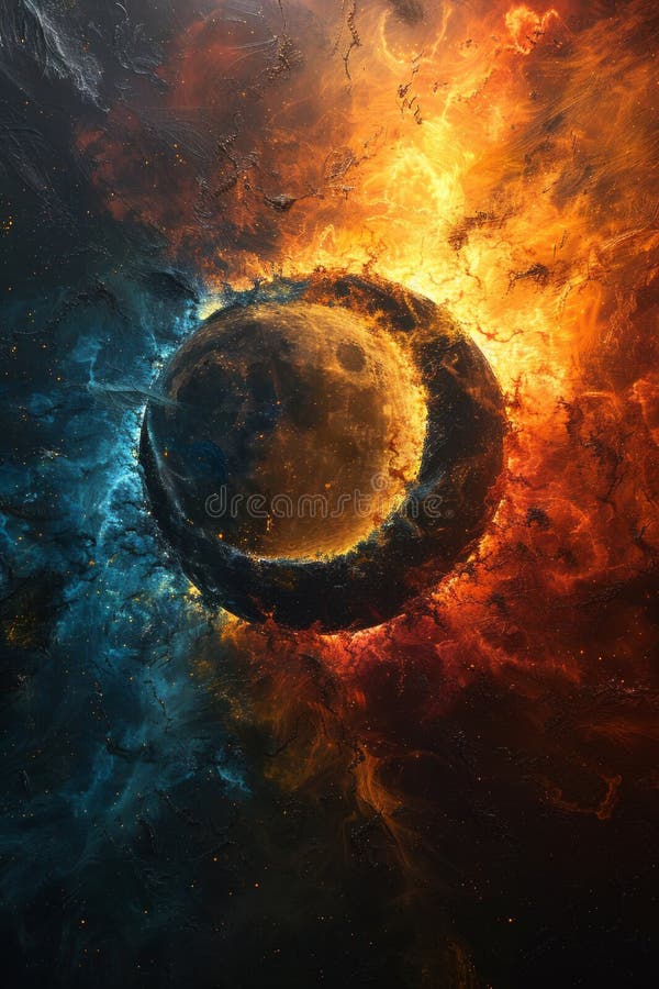 A Close Up of a Crescent Moon in the Middle of an Orange and Blue Fire ...