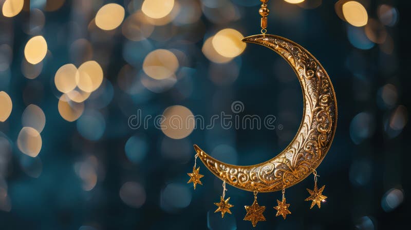 Close-up of a Crescent Moon with Traditional Stock Illustration ...