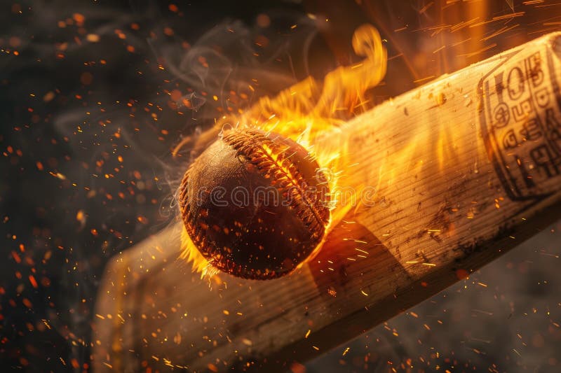 Close Up of Cricket Bat Hitting a Cricket Ball in the Form of an Burn ...