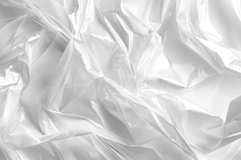 A Close-up of Crinkled Transparent Cellophane Plastic with Sharp Folds ...