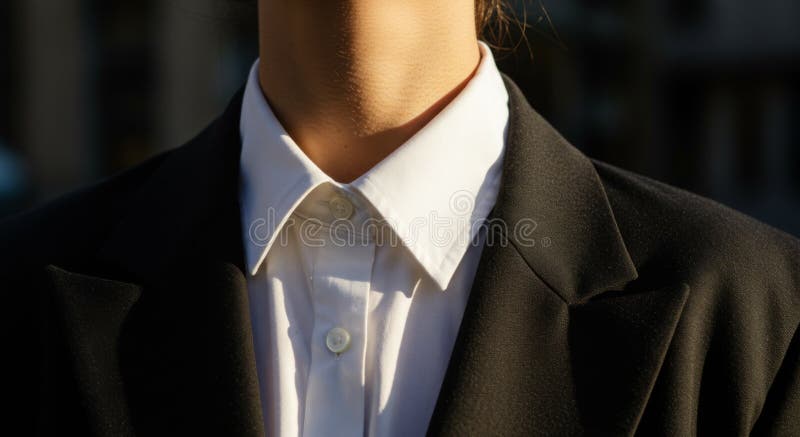 Close-Up of Crisp White Shirt Collar Under Black Jacket Stock ...