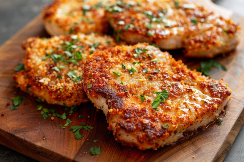 Crispy Baked Breaded Chicken on White Plate. AI Image Stock Photo ...