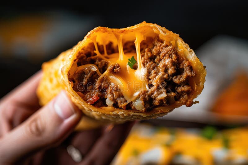 Close-up of Crispy Taco Shell, Filled with Seasoned Ground Beef and ...