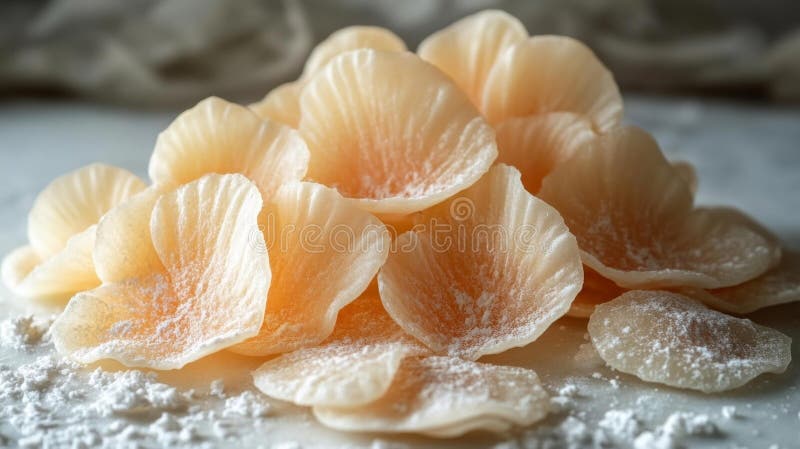 Close-up View of Thin Crispy Potato Chips Dusted with Powder on a White ...