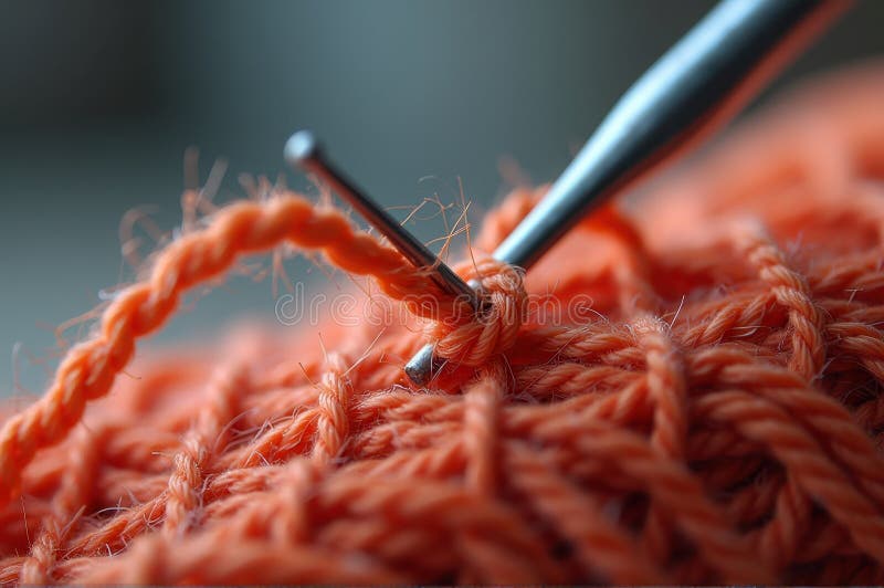 Close-up of Crochet Hooks with Orange Yarn in Intricate Pattern Stock ...