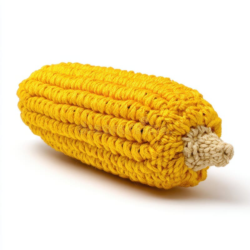 Crocheted Yellow Corn Cob Toy on White Background Stock Illustration ...