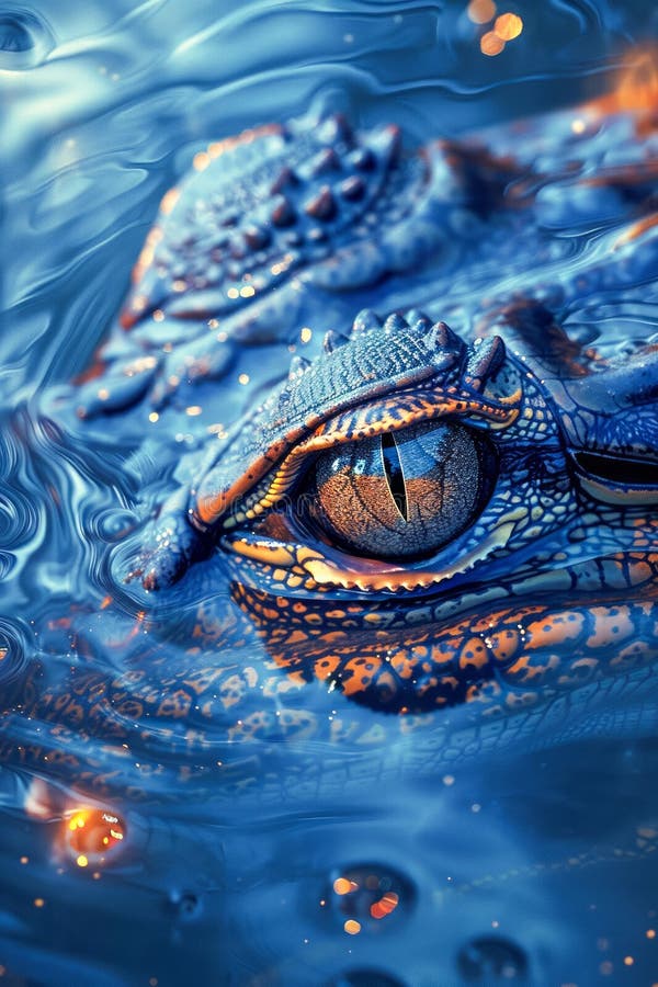 Close Up of Crocodile Eye Emerging from Water Surface with Dramatic ...