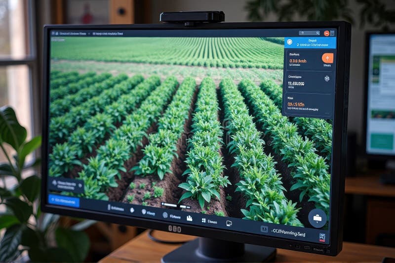 Close-up of Crop Rows on Monitor Displaying Agricultural Data Stock ...
