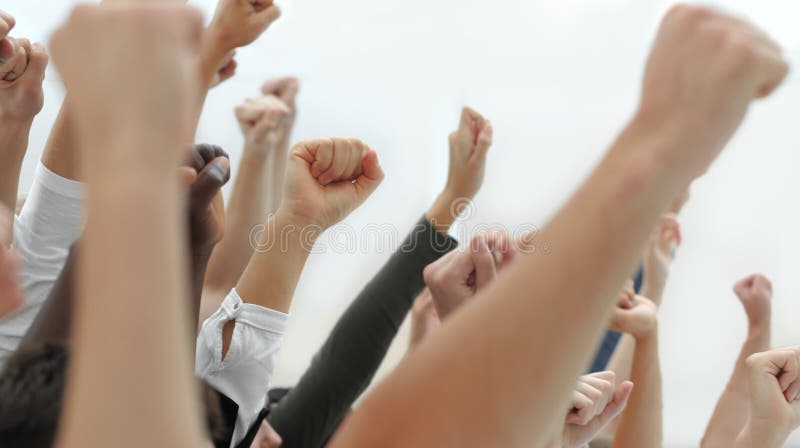 Cropped Image of a Group of Young People Holding Their Hands Up Stock ...