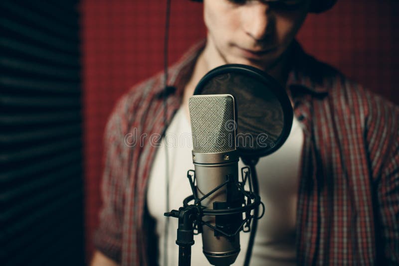 Close Up Cropped Photo. Microphone in the Studio Room Stock Photo ...