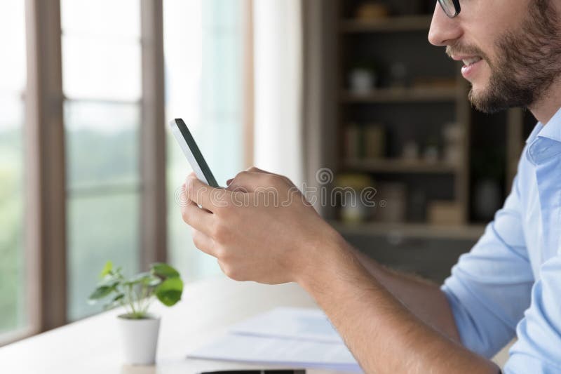 Close Up Cropped View Man Using Smart Phone Stock Photo - Image of ...