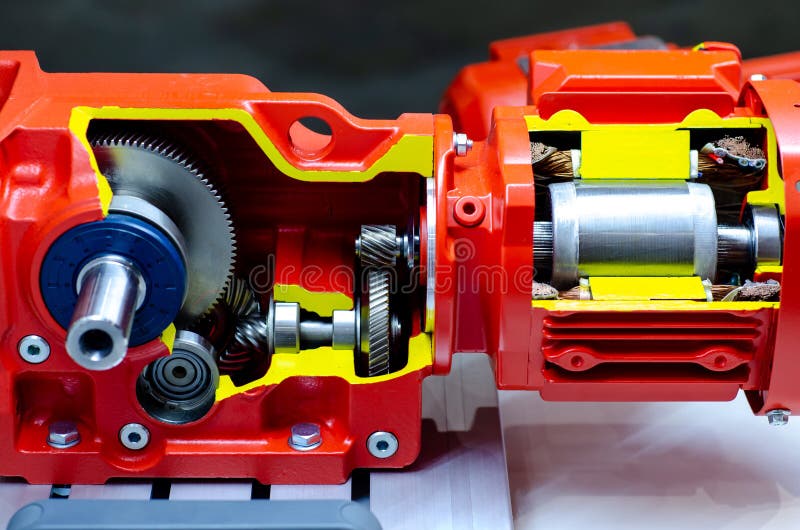 Close-up of Cross-section Helical Gearbox with Motor Stock Photo ...