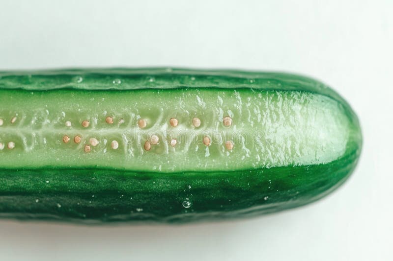 Close-Up Cross-Section View of Fresh Cucumber with Seeds on White ...