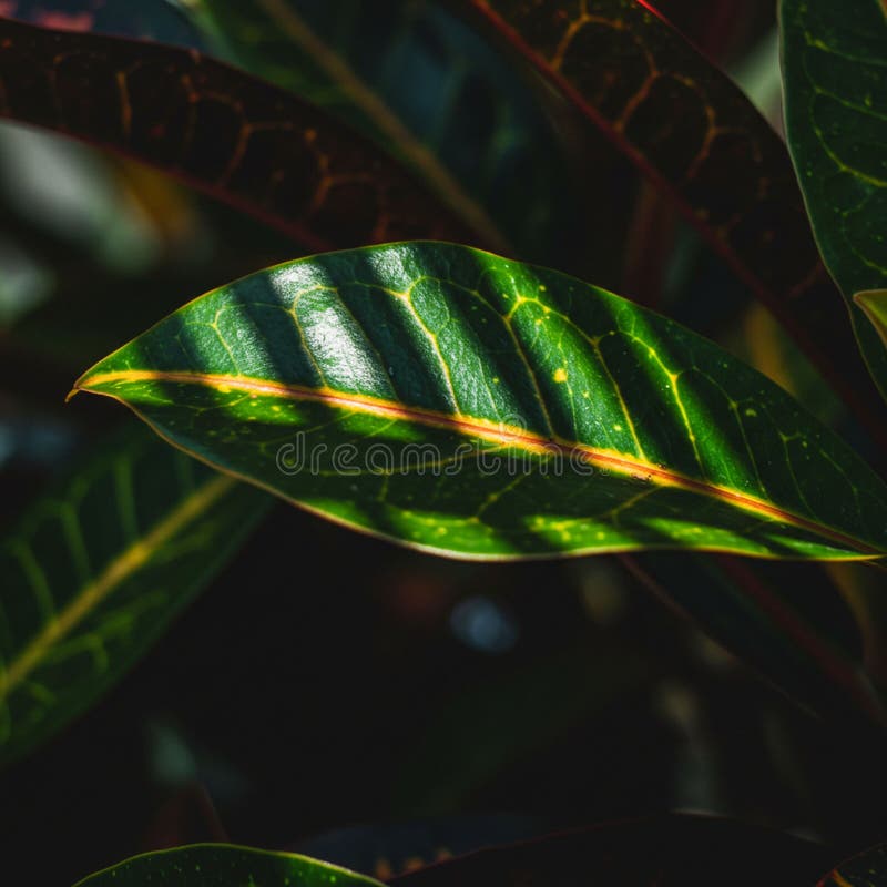 Close-up of a Croton Leaf (Codiaeum Variegatum), Displaying Vibrant ...