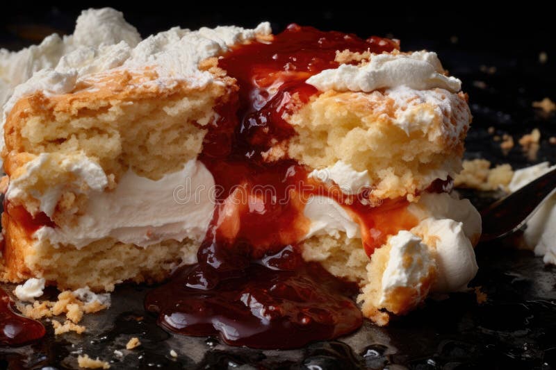 Close-up of Crumbly Scone Texture with Jam and Cream Stock Illustration ...
